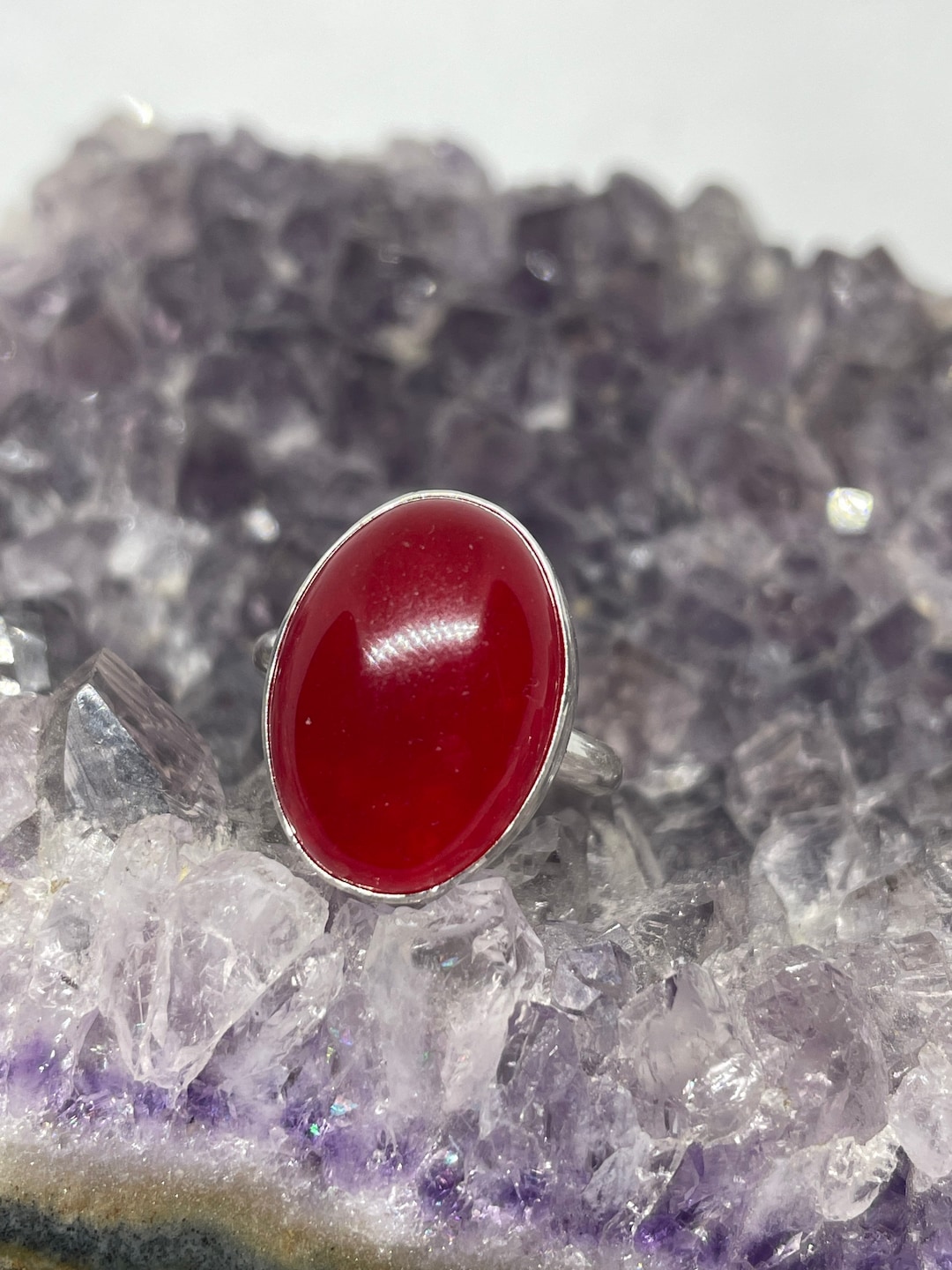 Large Red Jade Ring/statement Ring/handmade Jewelry/sterling Silver ...