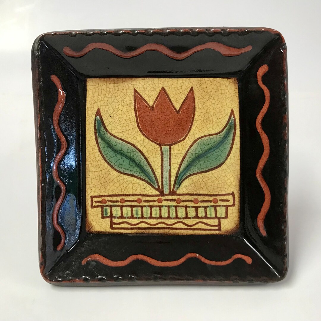 Smith Redware Handcrafted Slipware Slab Dish Folk Art, Moravian ...