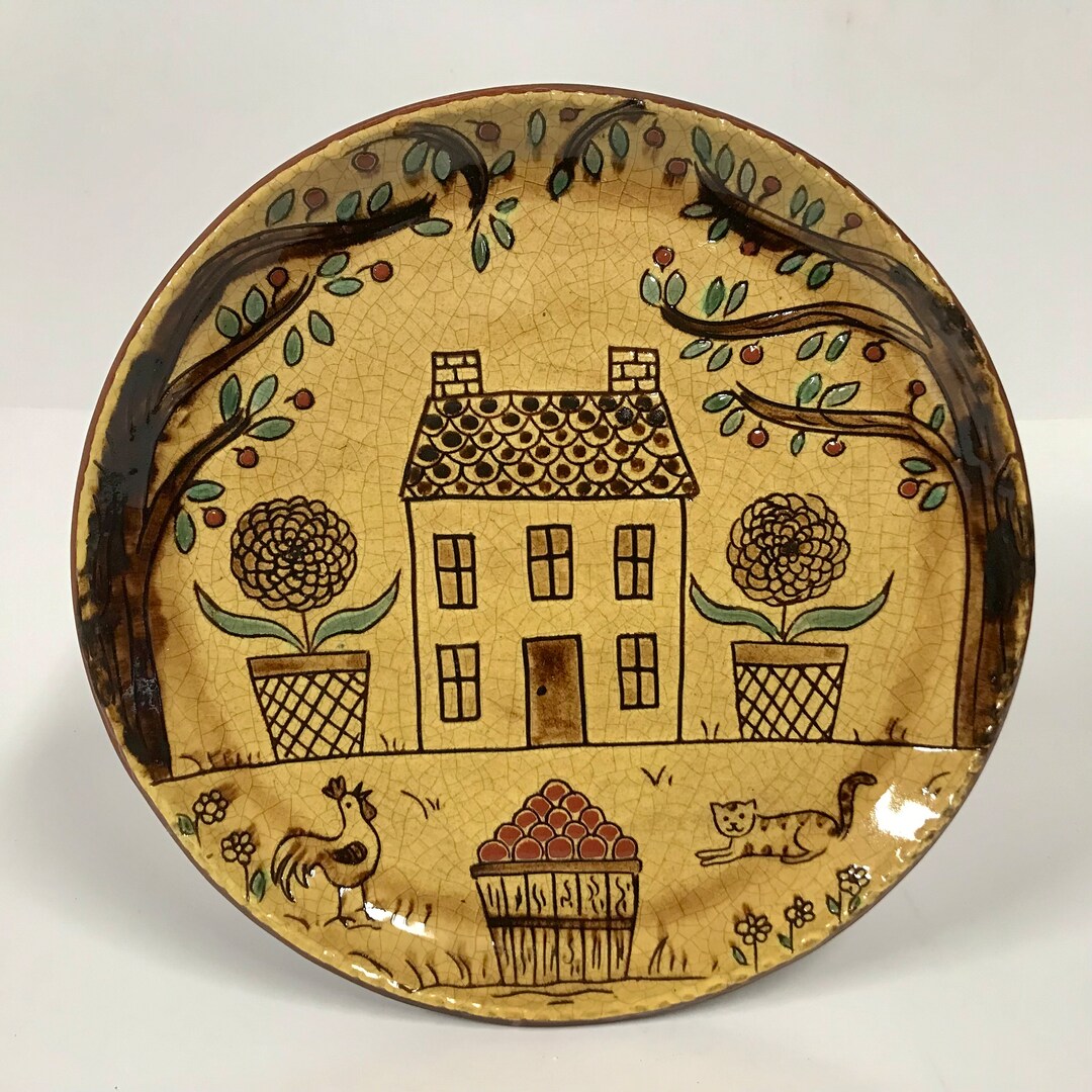 Smith Redware Handmade Sgraffito Plate, Folk Art, USA Made, Crackle ...