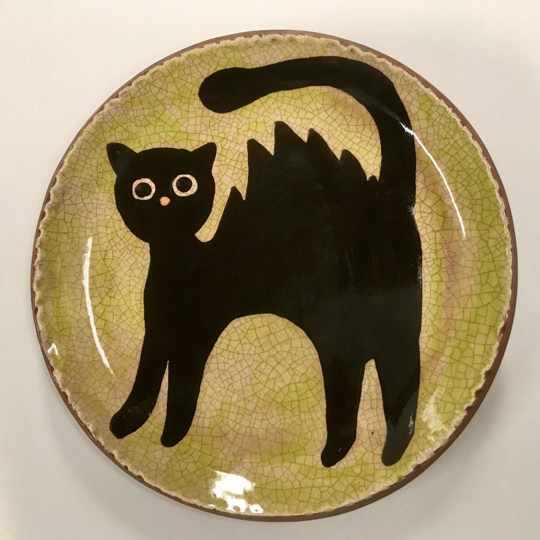 Smith Redware - Handcrafted Black Cat Plate - Folk Art, Autumn ...