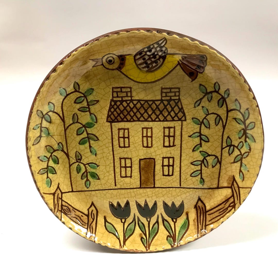 Smith Redware Handmade Sgraffito Plate, Folk Art, USA Made, Crackle ...