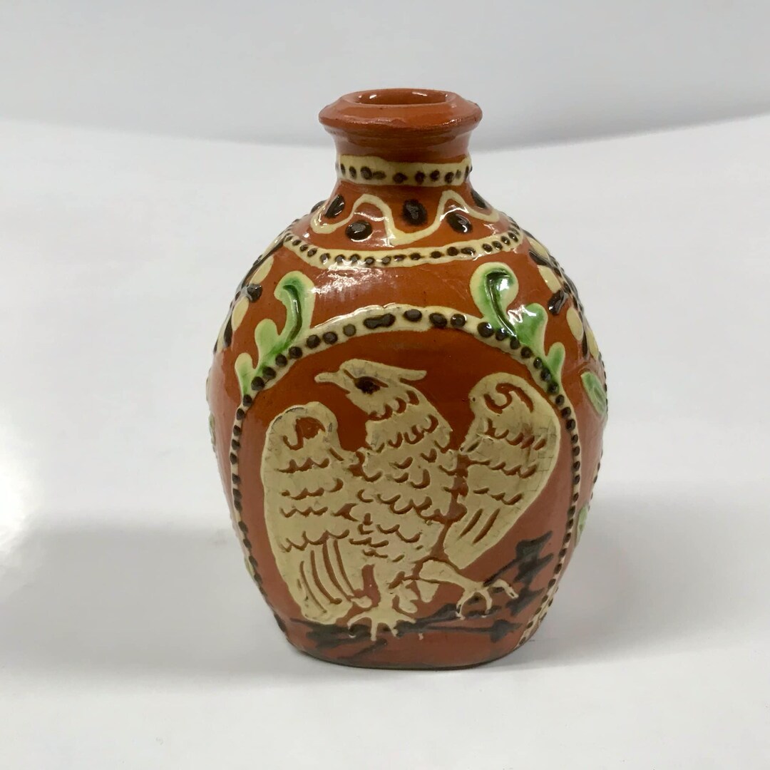 Turtlecreek Pottery, Redware Flask, Eagle, Floral, Slainte, Slip Design ...