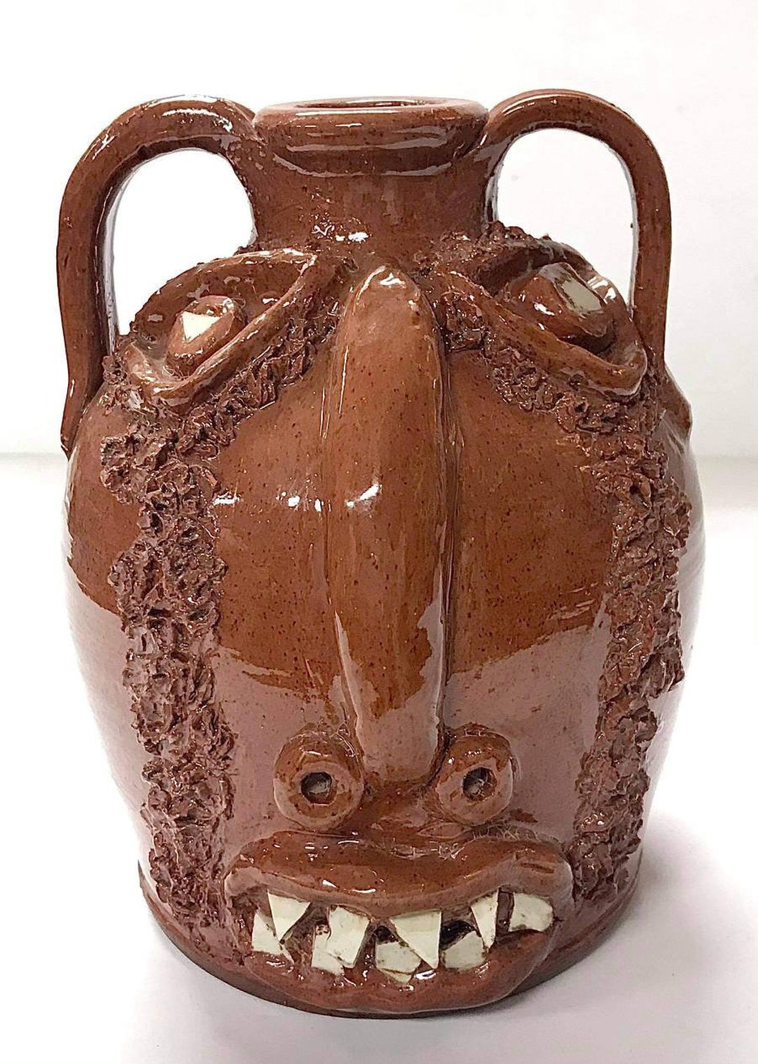 Turtlecreek Pottery - Primitive, Redware Face Jug, Early American, Folk ...
