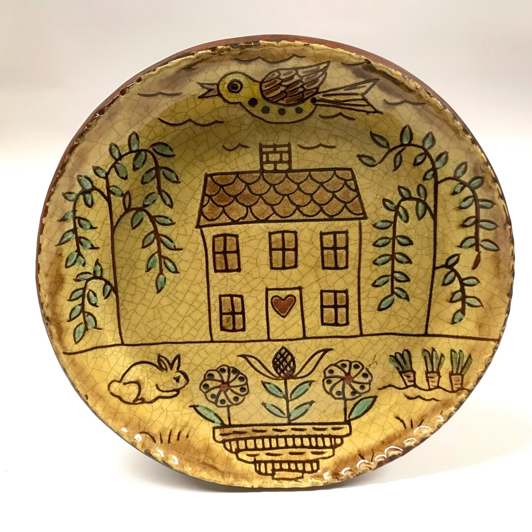 Smith Redware Handmade Sgraffito Plate, Folk Art, USA Made, Crackle ...
