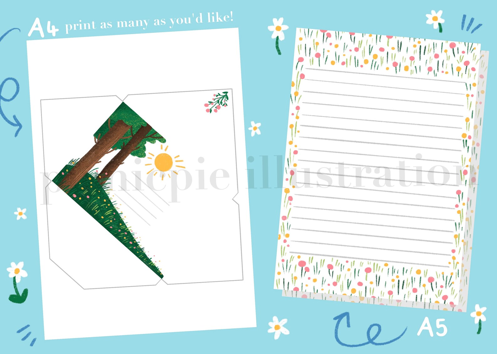Printable Cute Forest Letter Writing Set Penpal Paper & | Etsy
