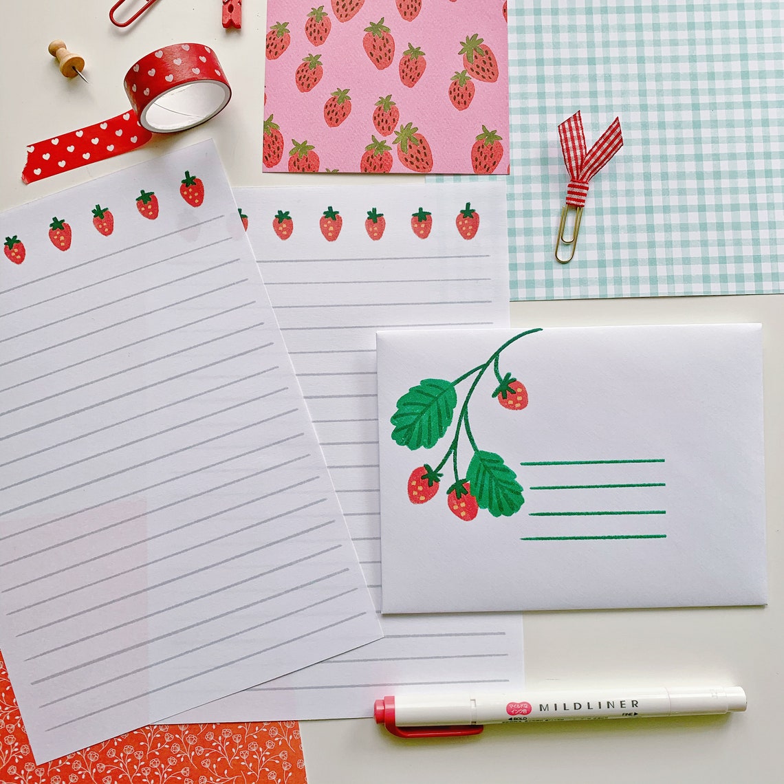 Printable Strawberry Letter Writing Set Penpal Paper & - Etsy