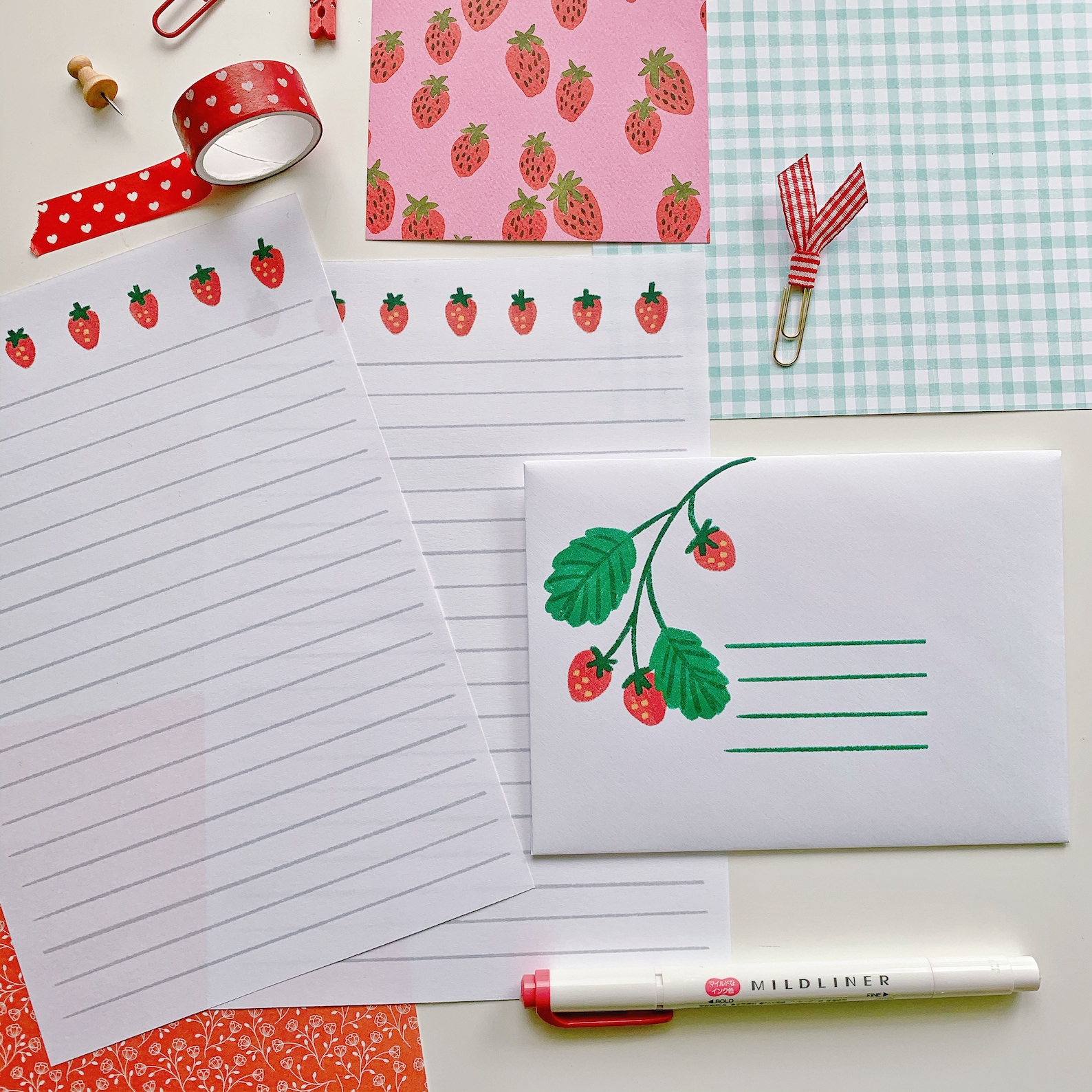 Printable Strawberry Letter Writing Set Penpal Paper & - Etsy