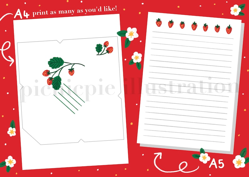 Printable Strawberry Letter Writing Set Penpal Paper & - Etsy UK