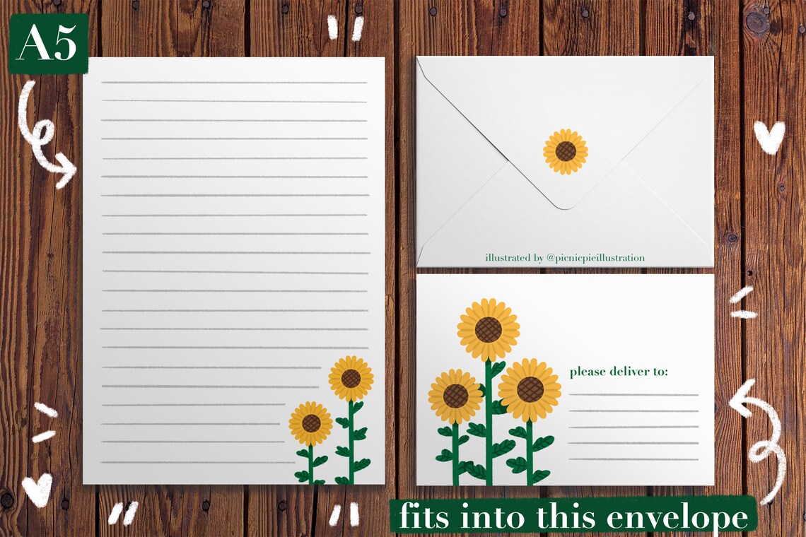 Printable Sunflower Letter Writing Set Penpal Paper & - Etsy
