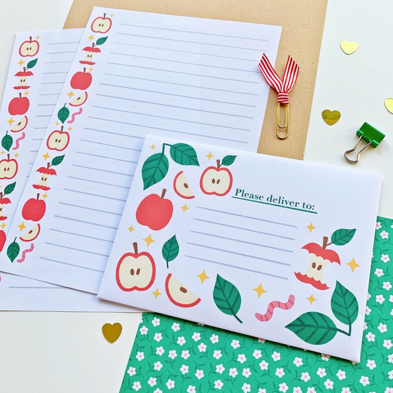 Printable Apple Penpal Set - Cute Letter Writing Paper & Envelope Kit ...