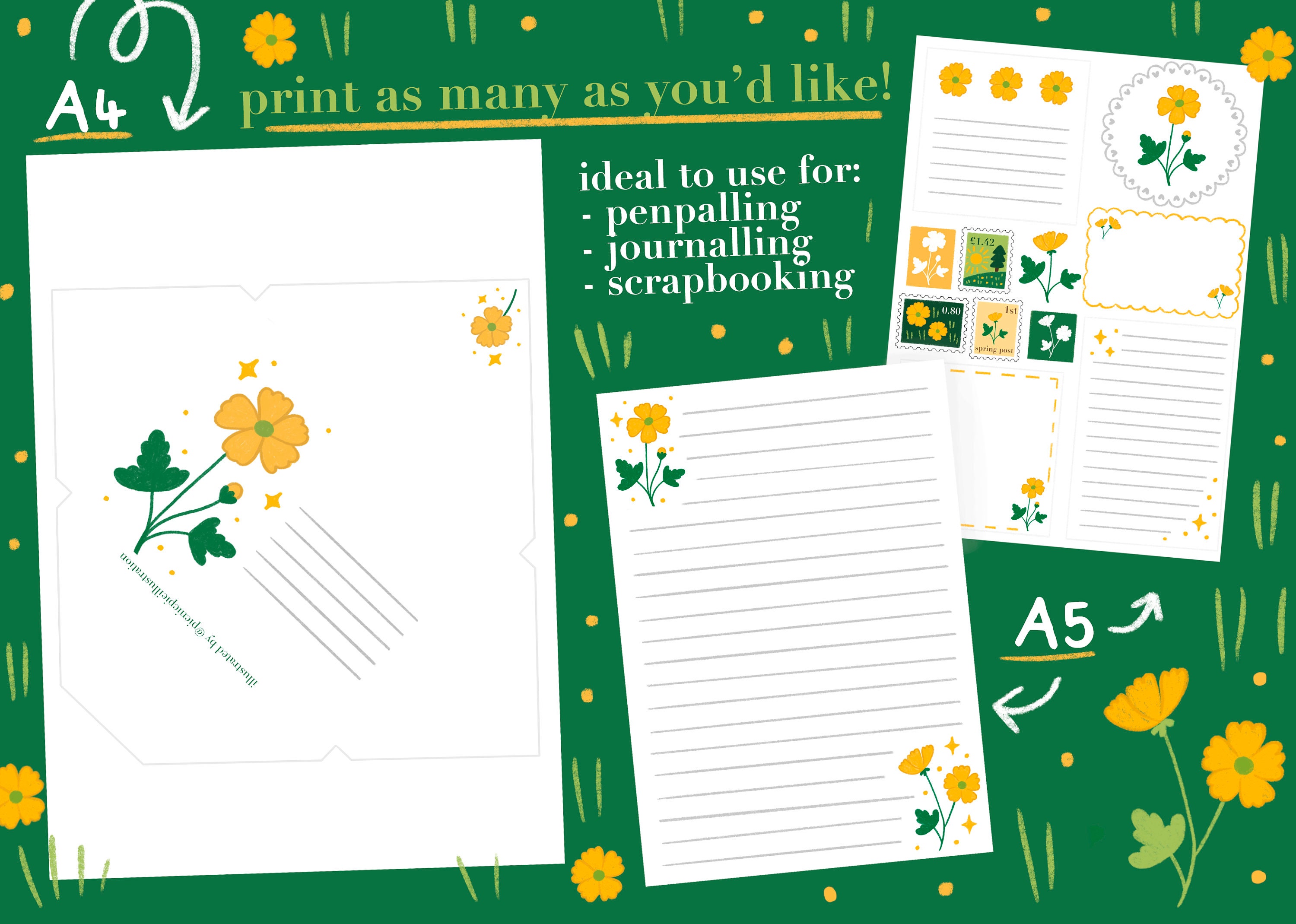 Printable Buttercup Letter Writing Set - Penpal Paper & Envelope Kit ...