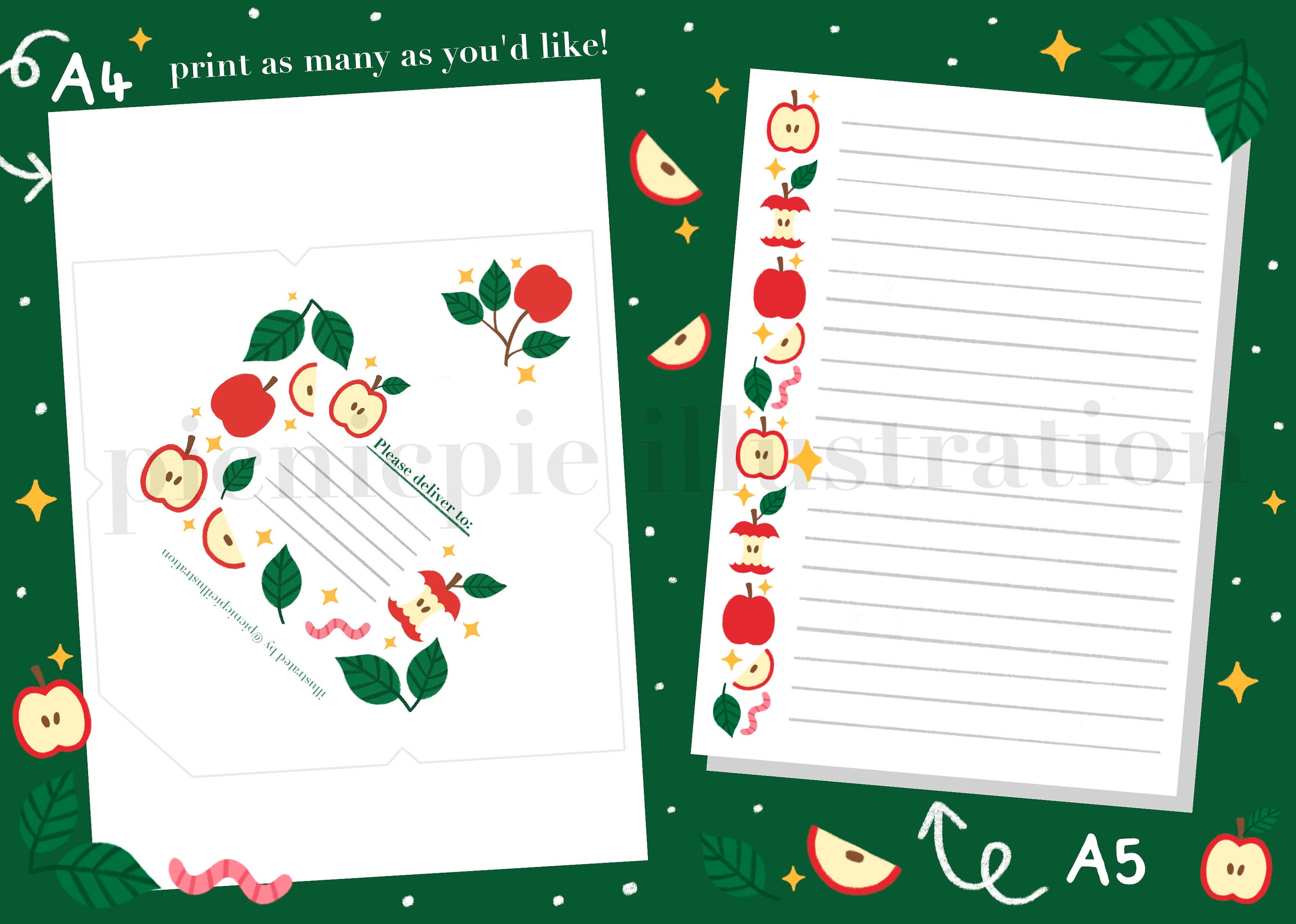 Printable Apple Penpal Set Cute Letter Writing Paper & | Etsy