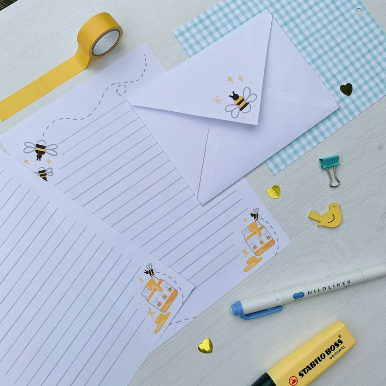 Printable Cute Bee Letter Writing Set - Penpal Paper & Envelope Kit ...
