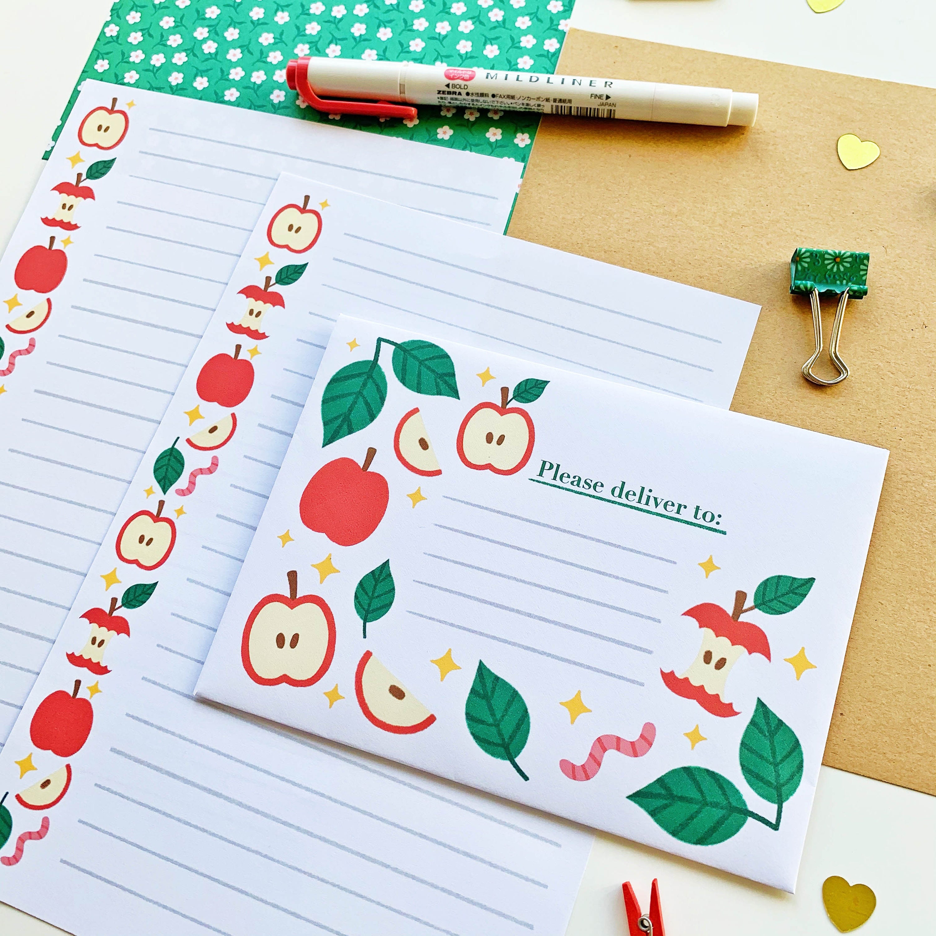 Printable Apple Penpal Set Cute Letter Writing Paper & | Etsy UK