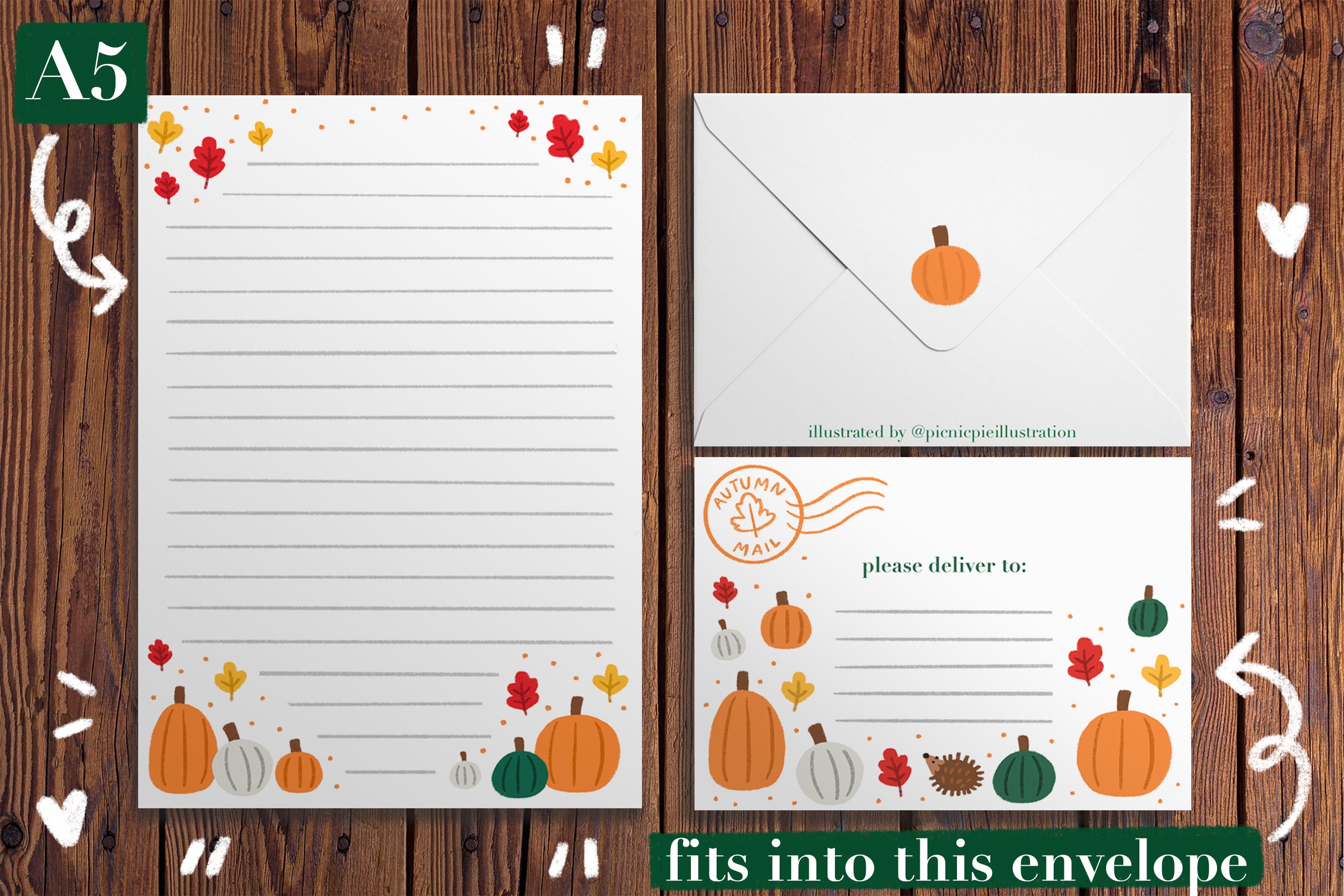 Printable Pumpkin Letter Writing Set Autumn Fall Penpal | Etsy