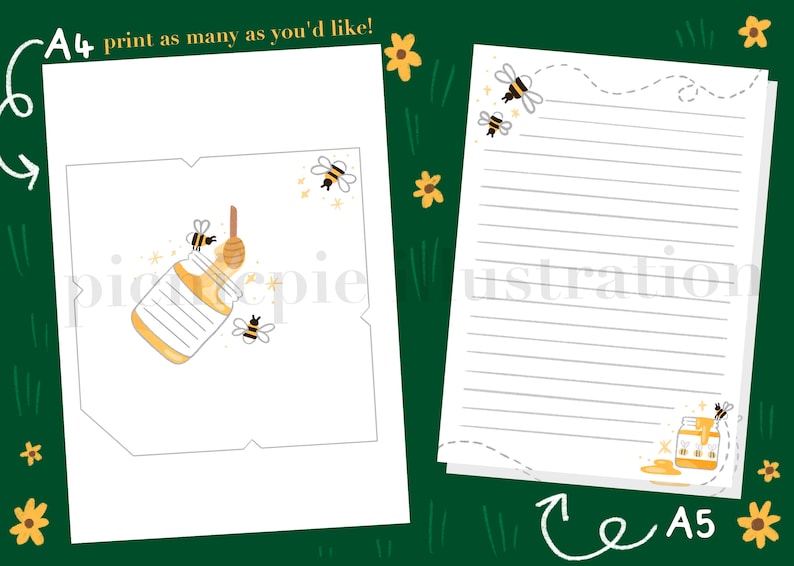 Printable Cute Bee Letter Writing Set - Penpal Paper & Envelope Kit ...