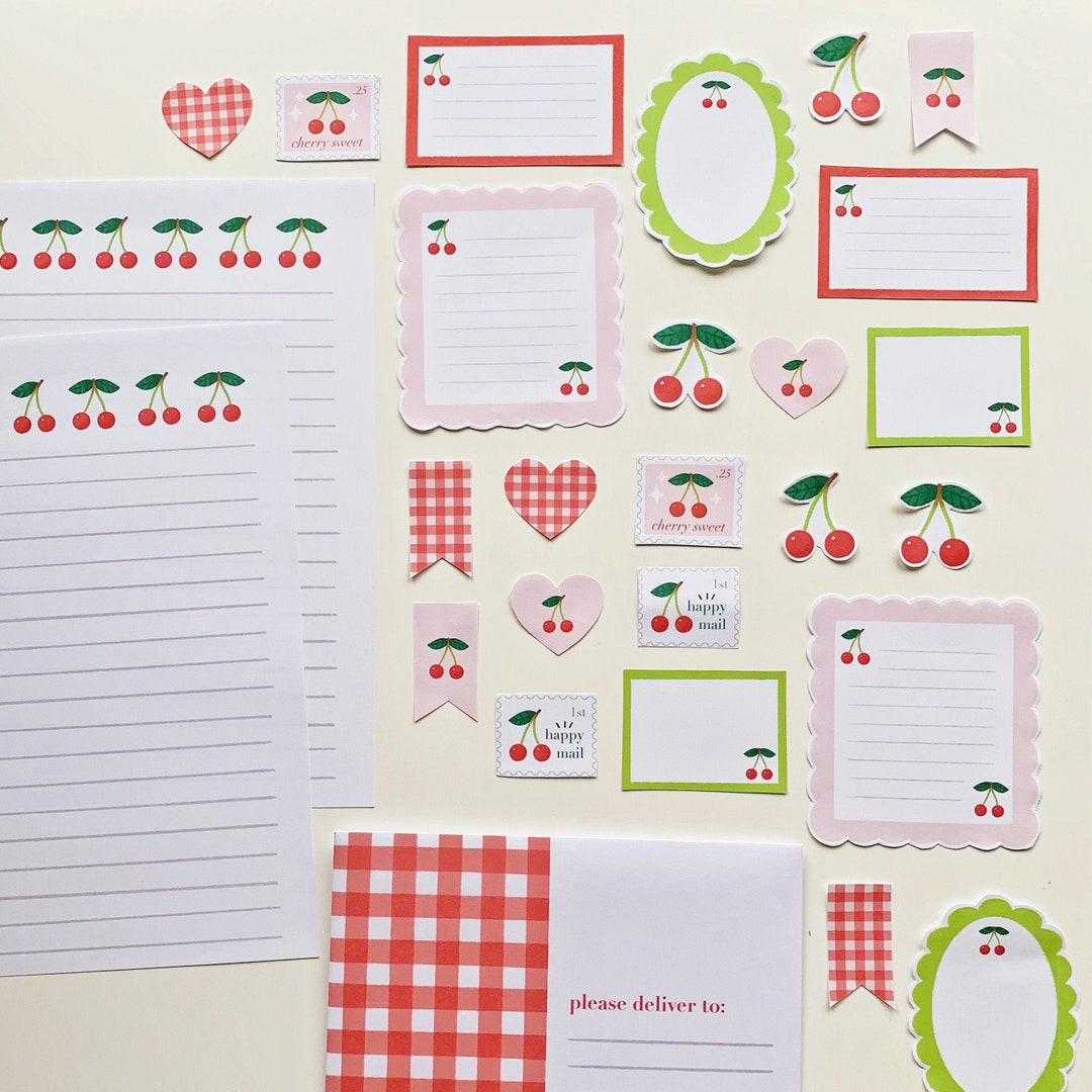 Printable Cherry Letter Writing Kit - Penpal Paper & Envelope Set Happy ...