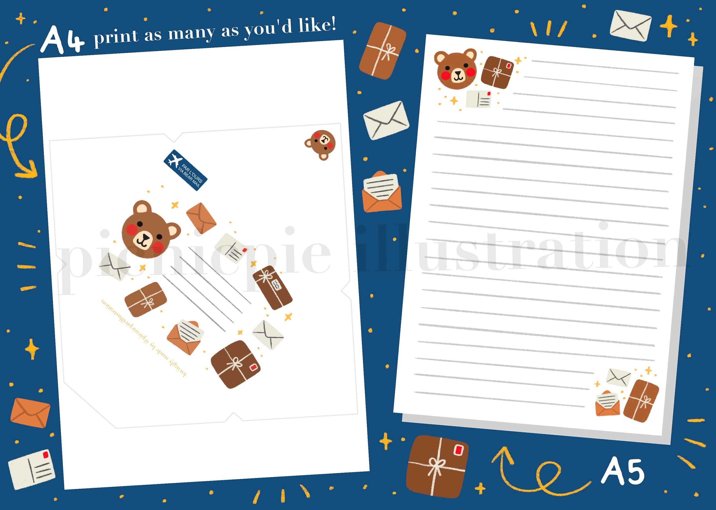 Printable Bear Mail Letter Writing Set Penpal Paper & - Etsy UK