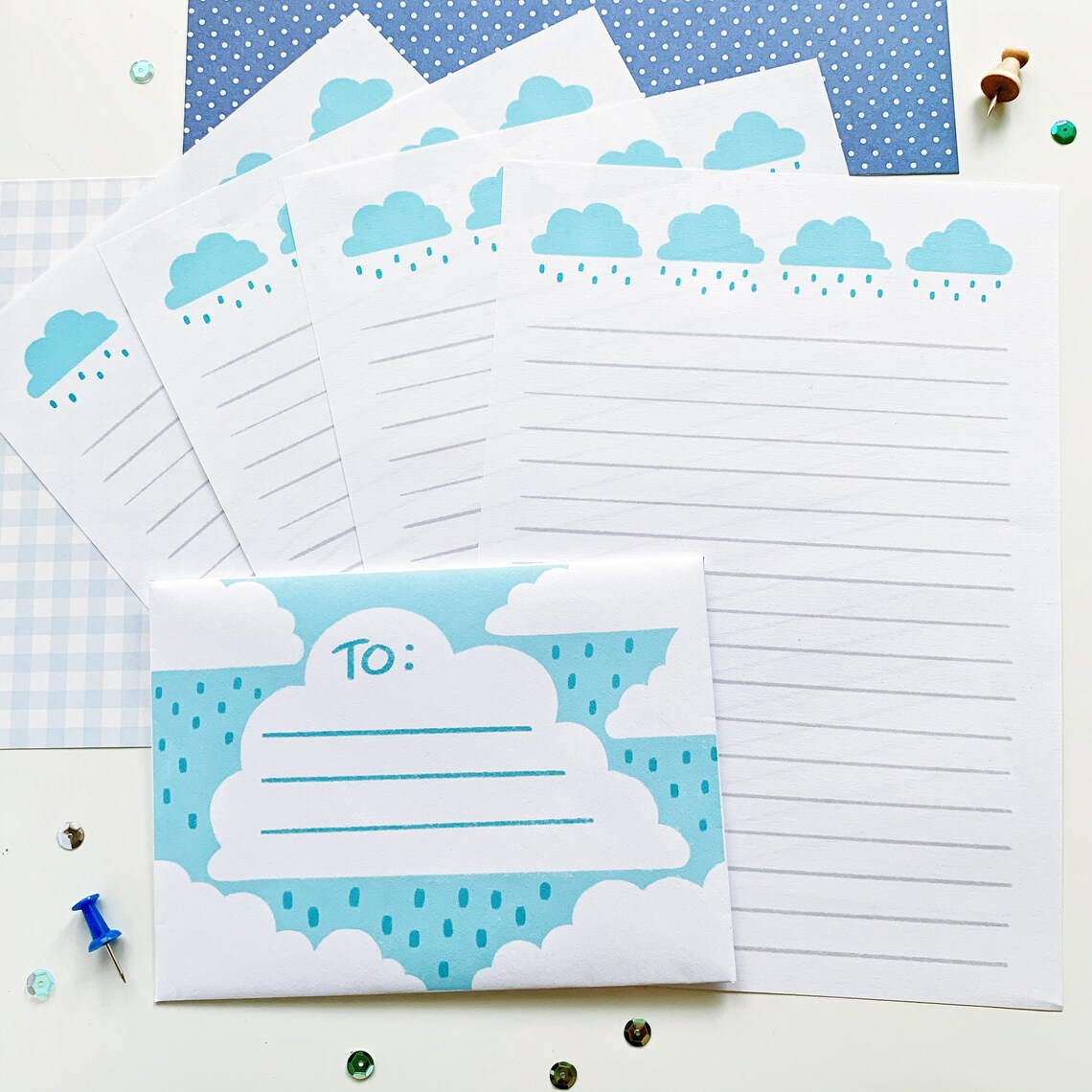 Printable Cloud Sky Letter Writing Set - Penpal Paper & Envelope ...