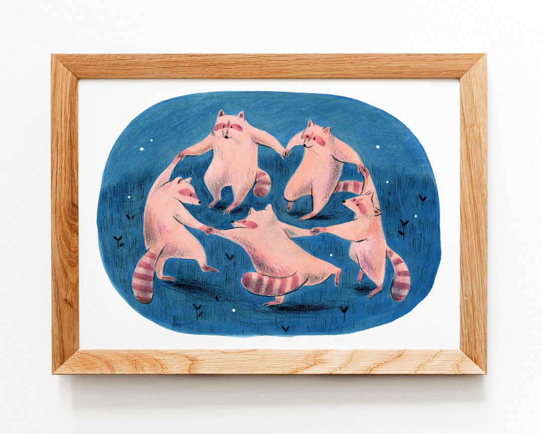 Raccoon Circle Dance Art Print: Whimsical Night Scene - Etsy