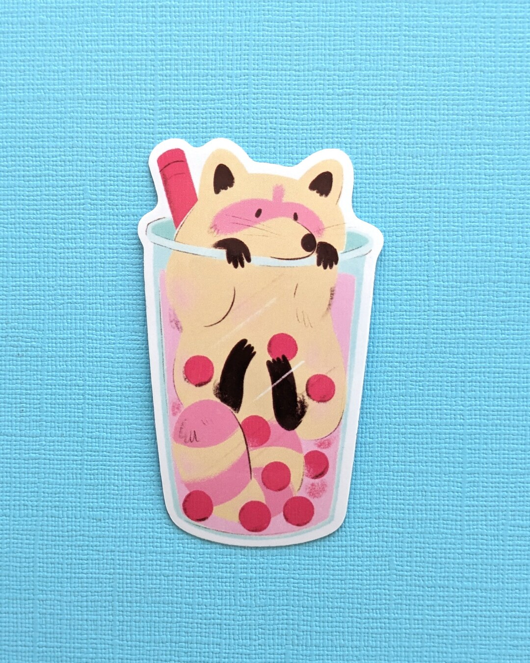 Boba Raccoon Vinyl Sticker, Pastel Cute Glossy Waterproof Sticker ...