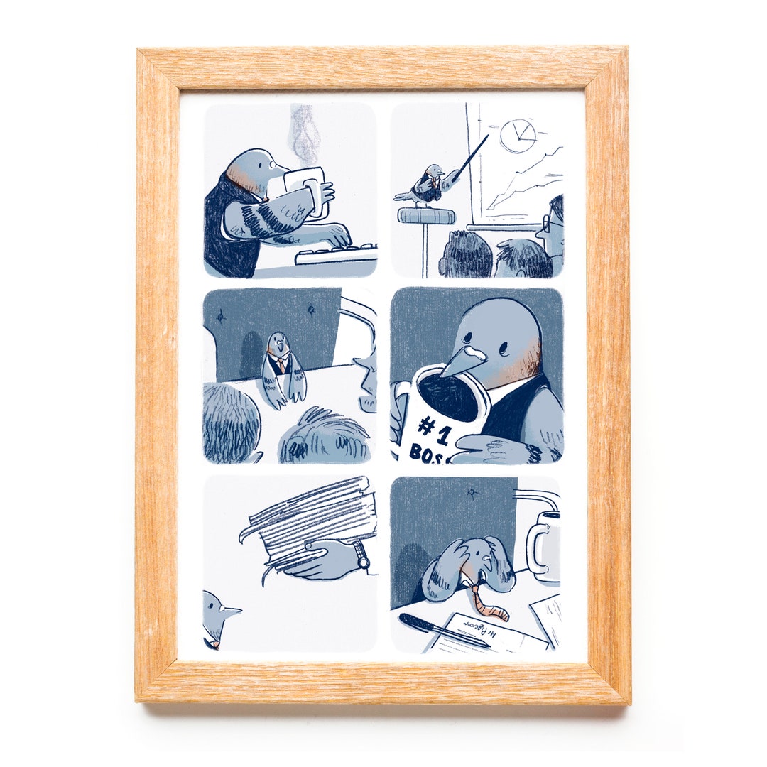 Mr Pigeon at Work A5/A4 Art Print, Pigeon Lover Gift, Archival Matte ...
