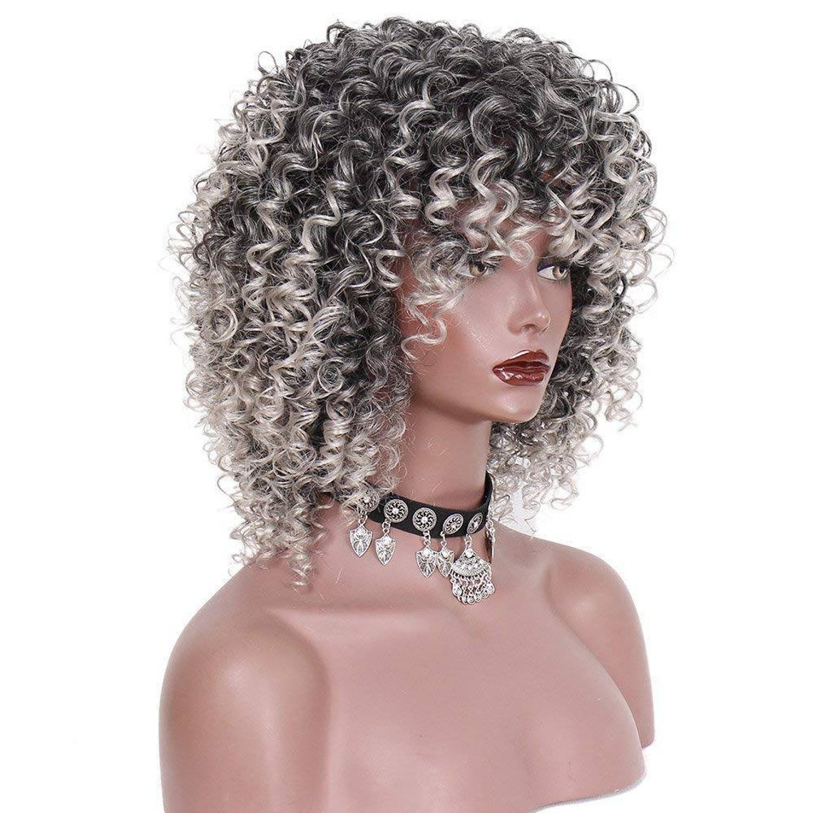 Salt And Pepper Gray Kinky Curly Wig Wi Exquisite Black Short Etsy