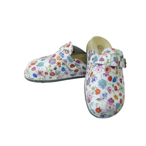 Flower Patterned Colorful Leather Sandals Rubber Sole Garden Slippers ...