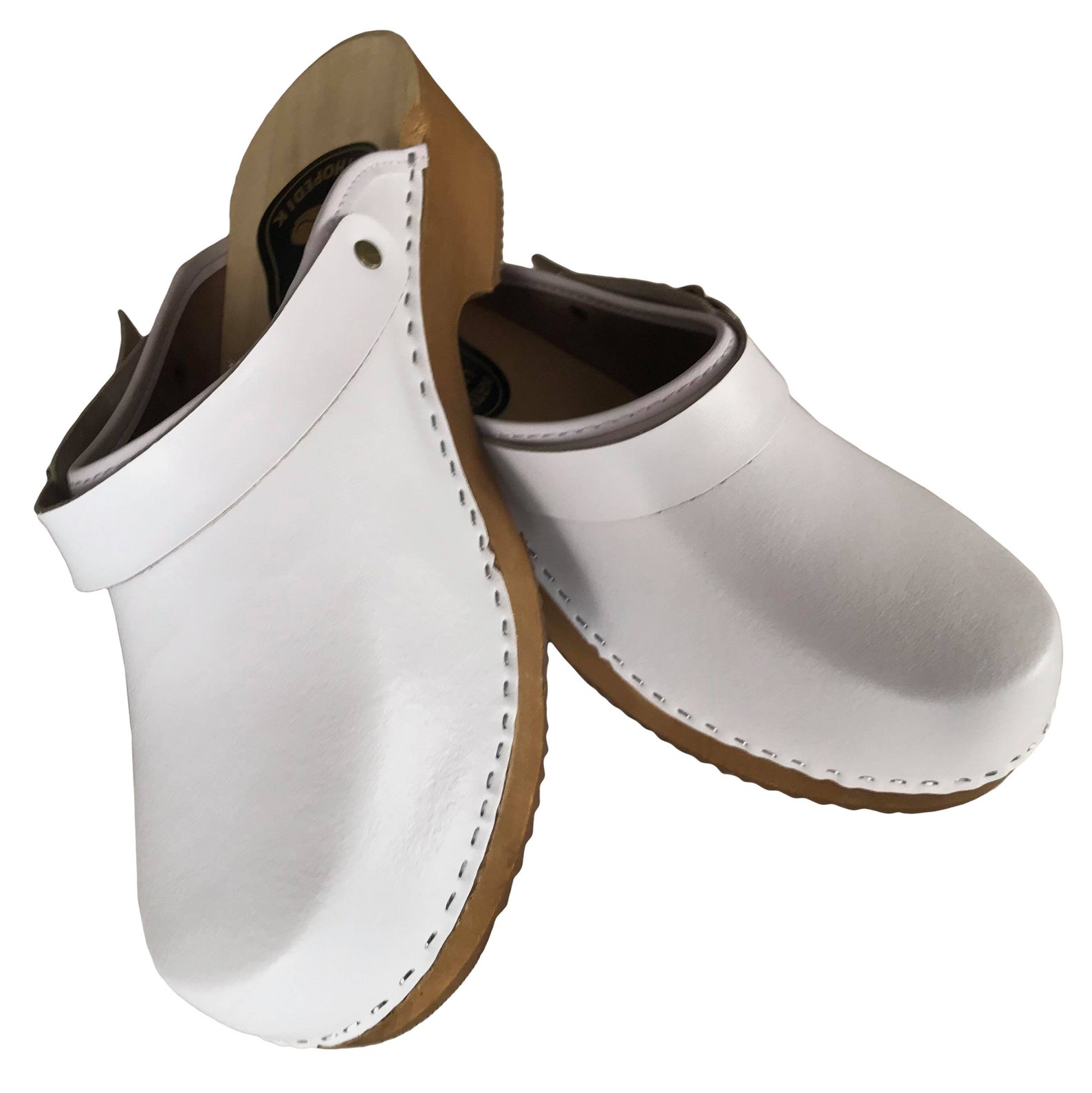 Swedish Clogs Sweden Low Wood White Leather / Wooden Clogs / Clog Mens ...