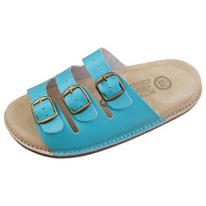 Women's Leather Turquoise Blue Sandals With Straps Natural Leather ...