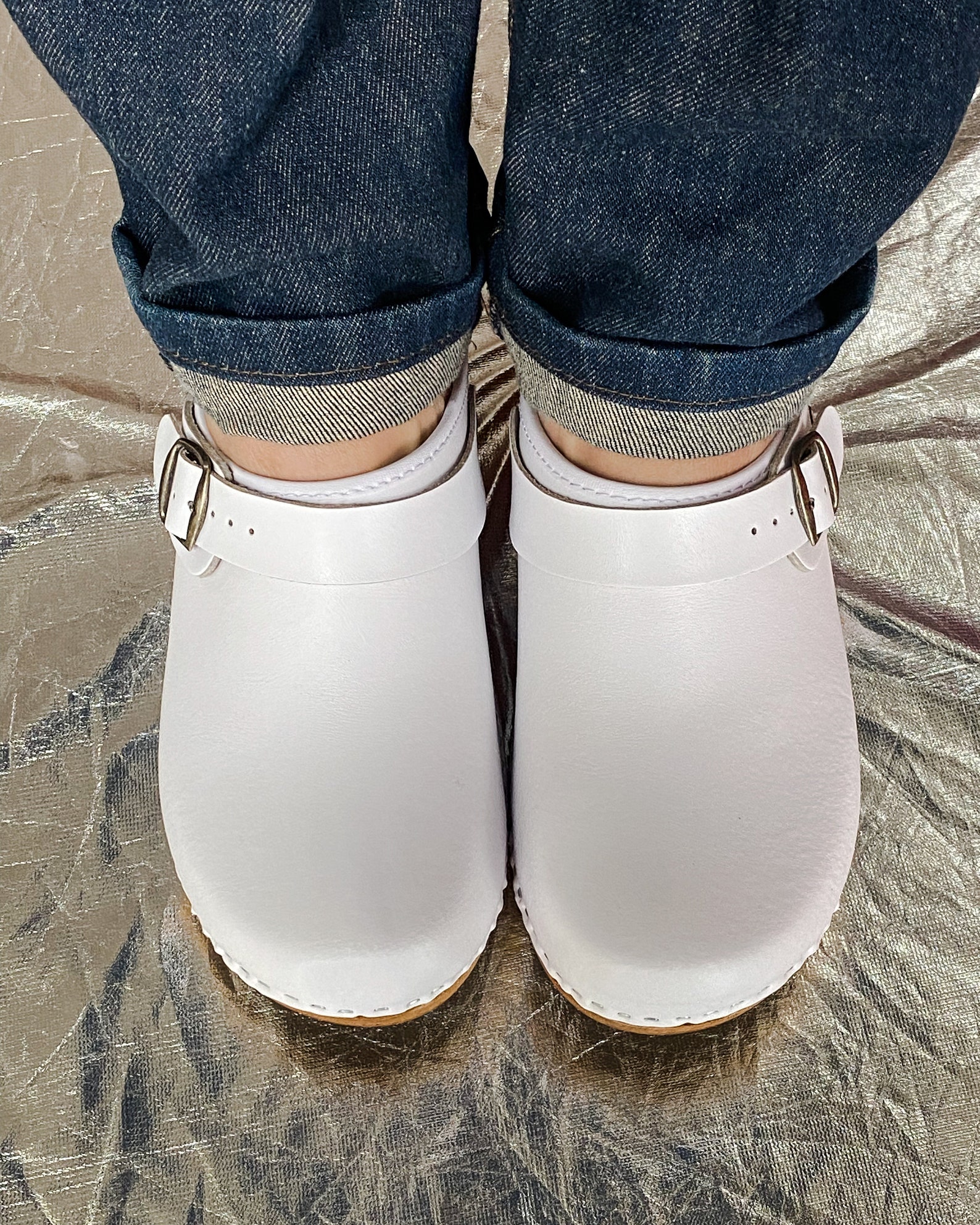 Swedish Clogs Sweden Low Wood White Leather / Wooden Clogs / Clog Mens ...