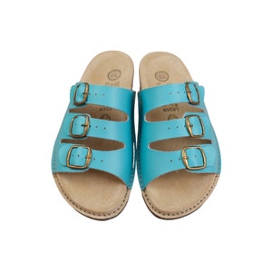 Women's Leather Turquoise Blue Sandals With Straps Natural Leather ...