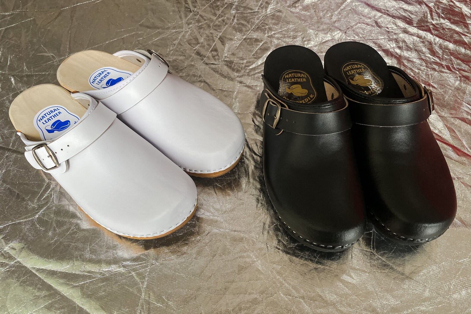 Swedish Clogs Sweden Low Wood White Leather / Wooden Clogs / Clog Mens ...