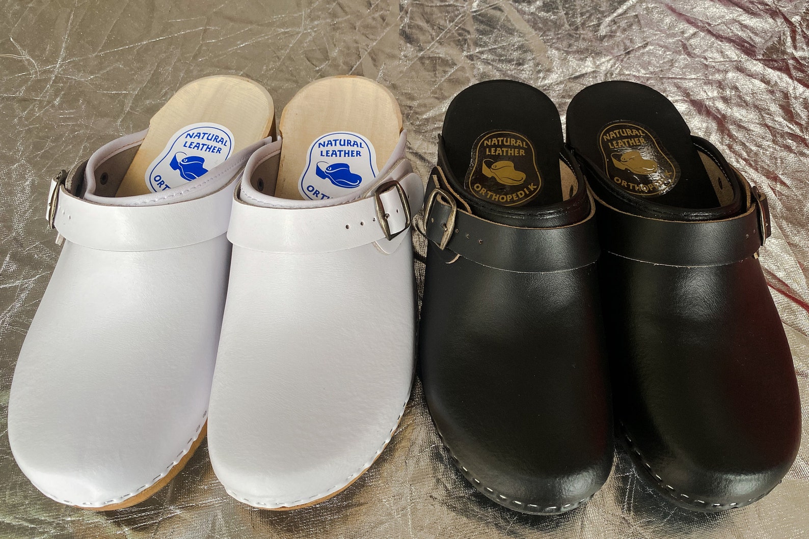 Swedish Clogs Sweden Low Wood White Leather / Wooden Clogs / Clog Mens ...