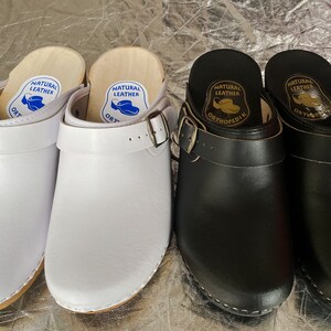 Swedish Clogs Sweden Low Wood White Leather / Wooden Clogs / Clog Mens ...