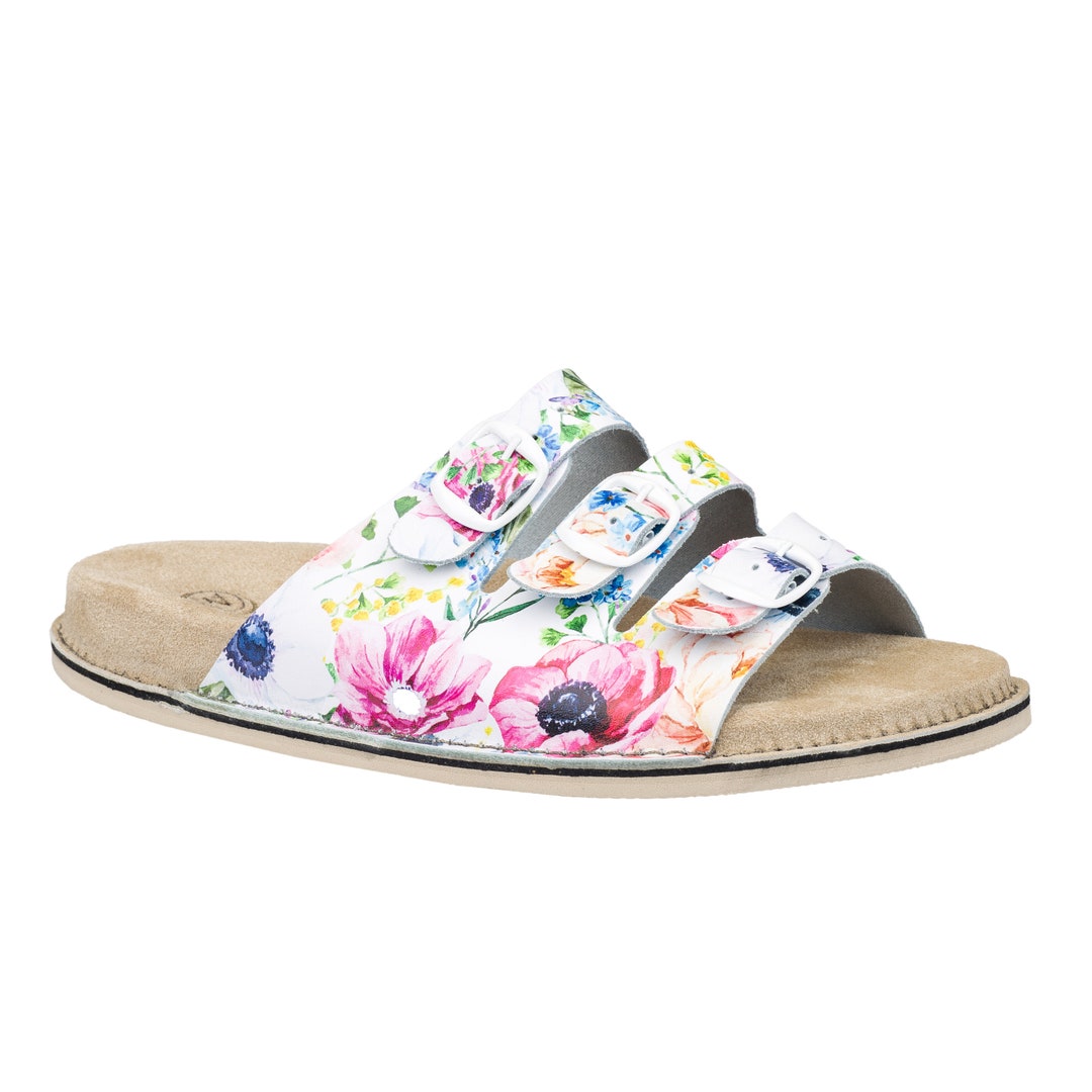 Women's Leather Poppy Flower Sandals With Straps Natural Leather ...