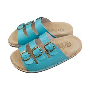 Women's Leather Turquoise Blue Sandals With Straps Natural Leather ...