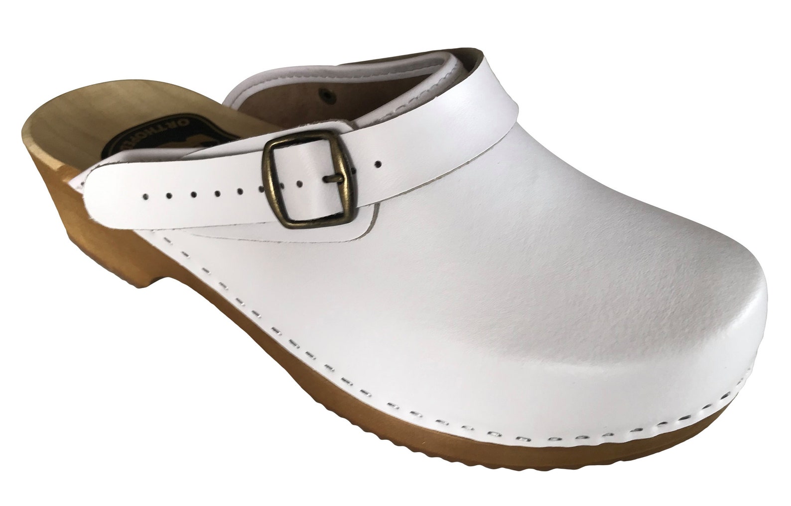 Swedish Clogs Sweden Low Wood White Leather / Wooden Clogs / Clog Mens ...