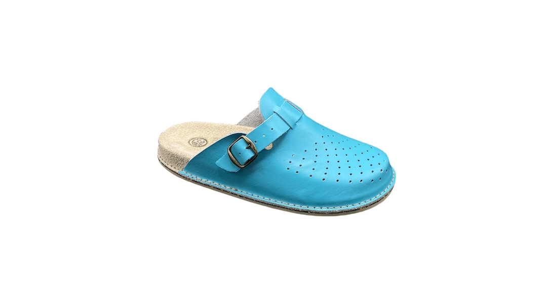 Turquoise Leather Sandals Rubber Sole Garden Slippers Flats Slip-ons ...