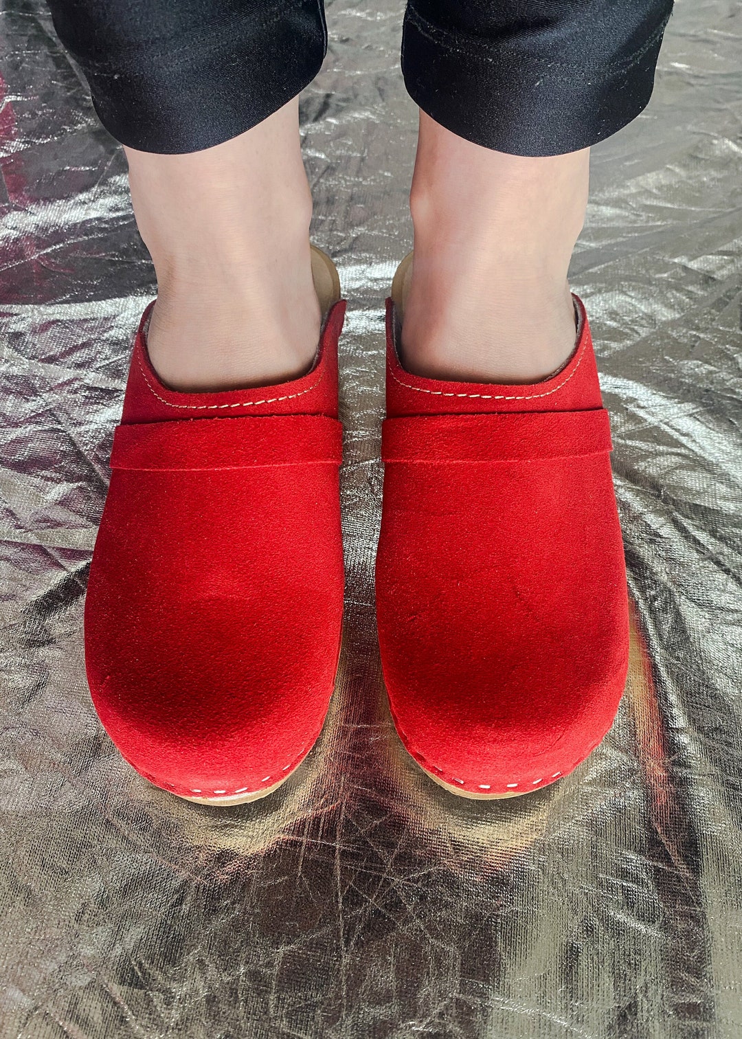 Red Swedish Clogs Sweden Low Wood Leather / Wooden Clogs / Clog Mens ...