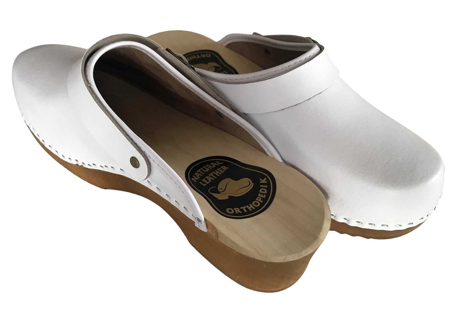 Swedish Clogs Sweden Low Wood White Leather / Wooden Clogs / Clog Mens ...
