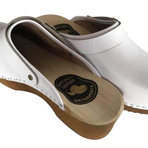 Swedish Clogs Sweden Low Wood White Leather / Wooden Clogs / Clog Mens ...