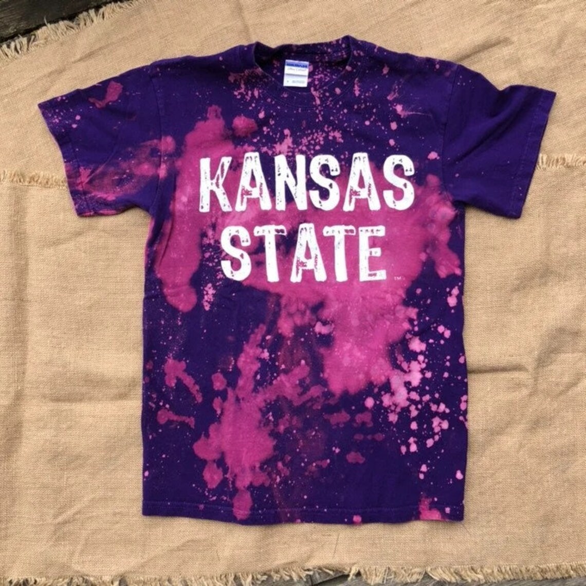 Restyled Kansas State Tee, Size S, Reverse Bleach Tie Dye, Purple and ...