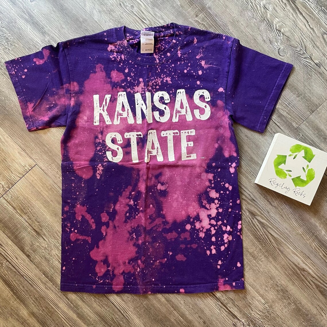 Restyled Kansas State Tee, Size S, Reverse Bleach Tie Dye, Purple and ...