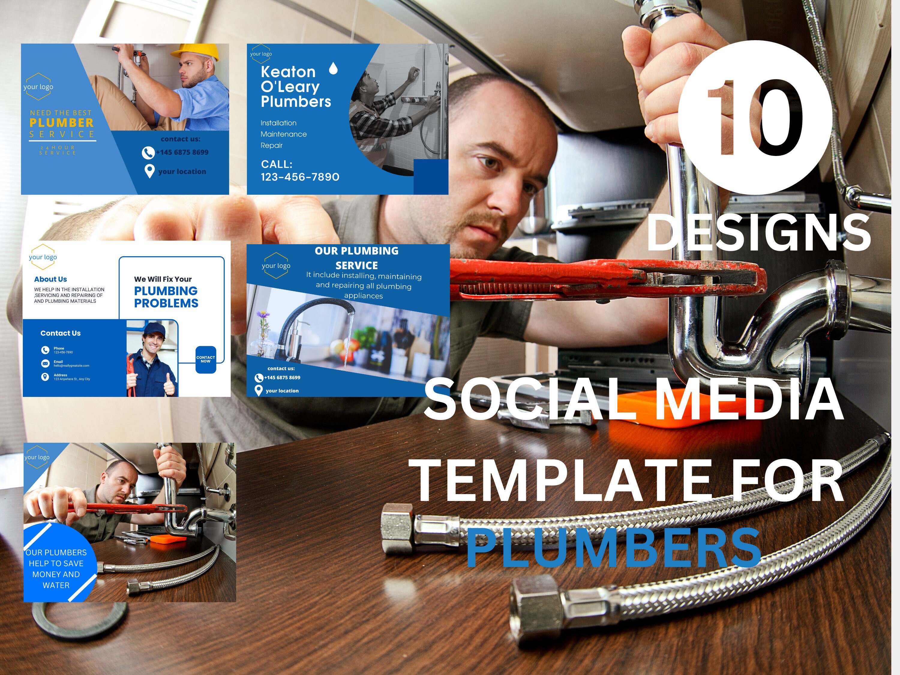 10 Plumber Instagram Post Templates Plumbing Social Media Bundle Canva ...