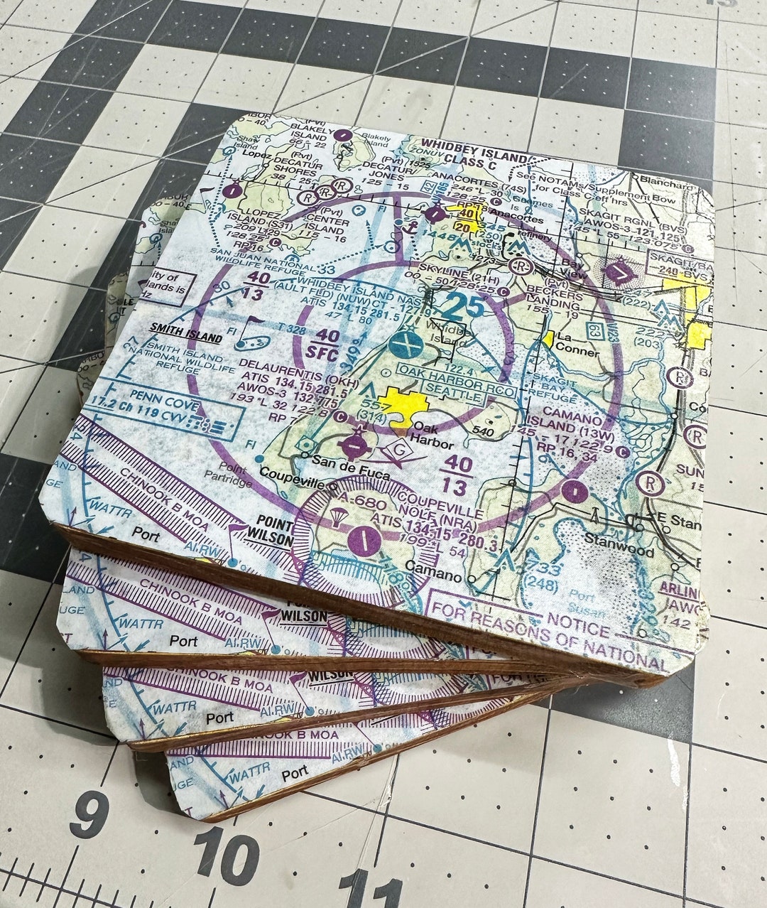 Aviation VFR Sectional Chart Wood Coasters Airport of Choice Set of 4 ...
