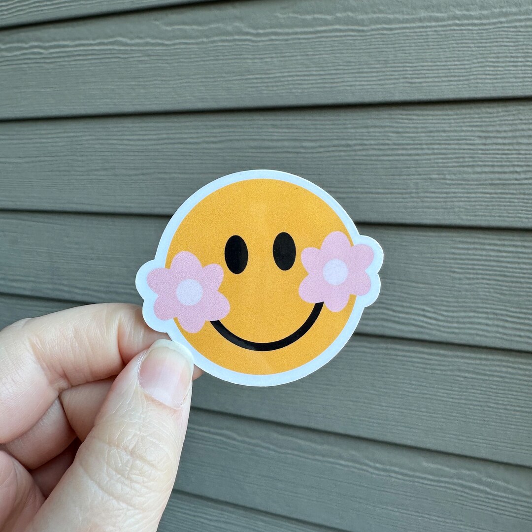 Smiley Face With Flowers Vinyl Sticker - Etsy