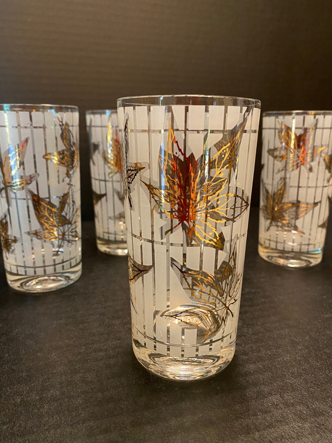 Retro Fred Press Gold Leaf Design Drinking Glasses Set of 4 - Etsy