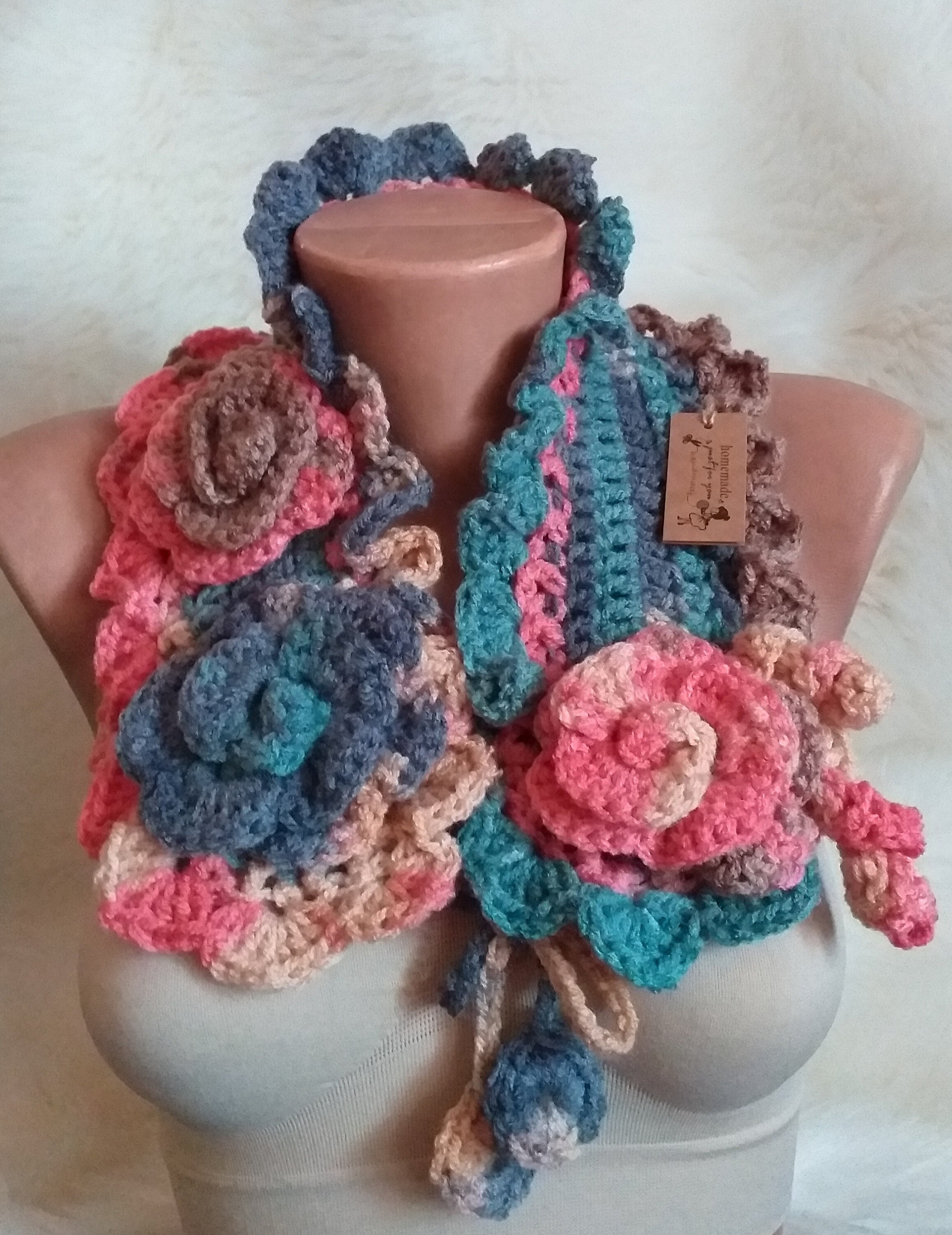 Crochet Cowl,freeform Crochet,flower Cowl,handmade Neckwarmer, Bohemian ...
