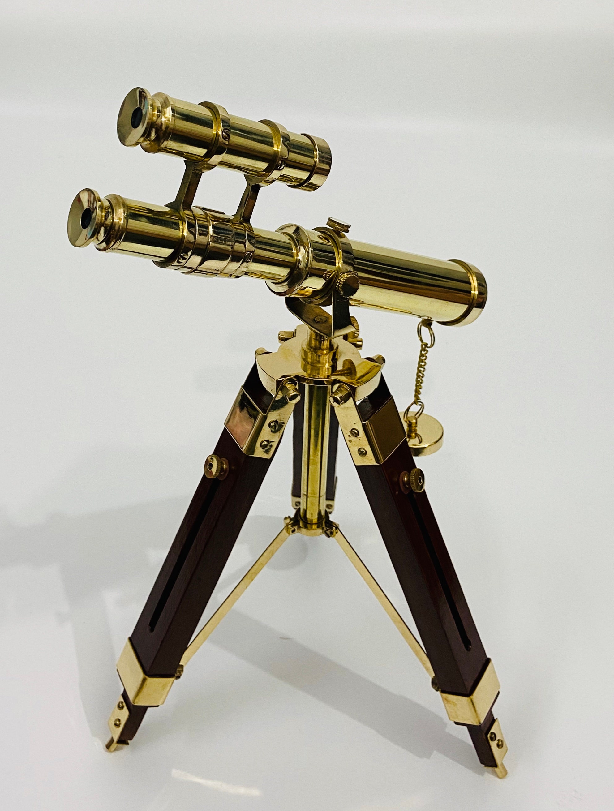 Nautical Brass Double Barrel Telescope With Wooden Tripod - Etsy UK